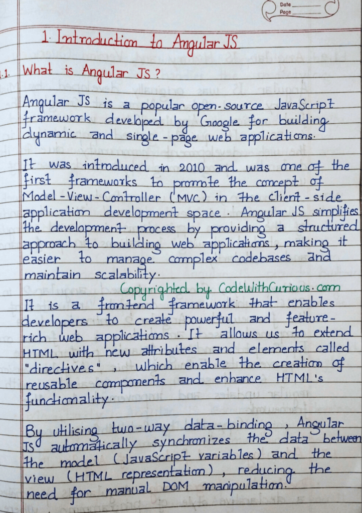 Angular.Js Handwritten Notes - CodewithCurious